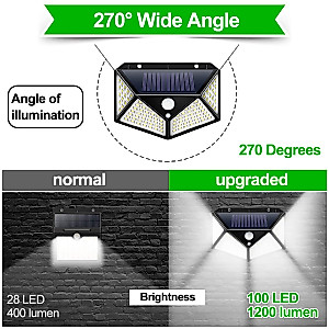 100LED Solar Power Wall Light PIR Motion Sensor Outdoor Street Lamps IP65 Waterproof Garen Lamp Solar Light Outdoors Lamps(4 Pack)