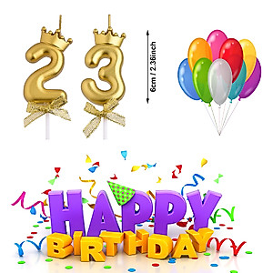 VSHILI 23rd 32nd Birthday Candles, Gold 32 23 Year Old Number Birthday Candles, Happy Birthday Party Cake Topper Decoration Gifts for Women Men