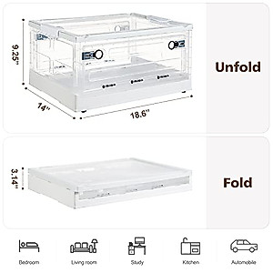 Homde 2 Pack Transparent Storage Bins With Wheels, Double Doors Plastic Foldable Box,Large Stackable Organizer Box Containers with Lids,2 Ways to Open for Living Room,Bedroom,Kitchen and Office Clear