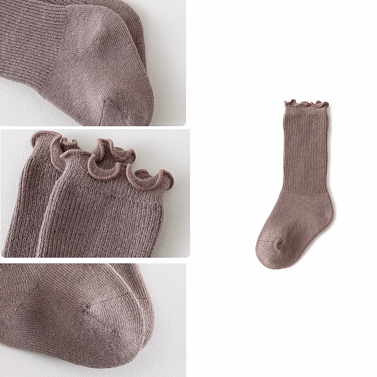 FYLuoke Baby Knee High Stockings Socks Girls Newborn Infants Long Socks Boys Toddlers Ruffled Socks(Knee-High 6 Pairs,0-6Months)