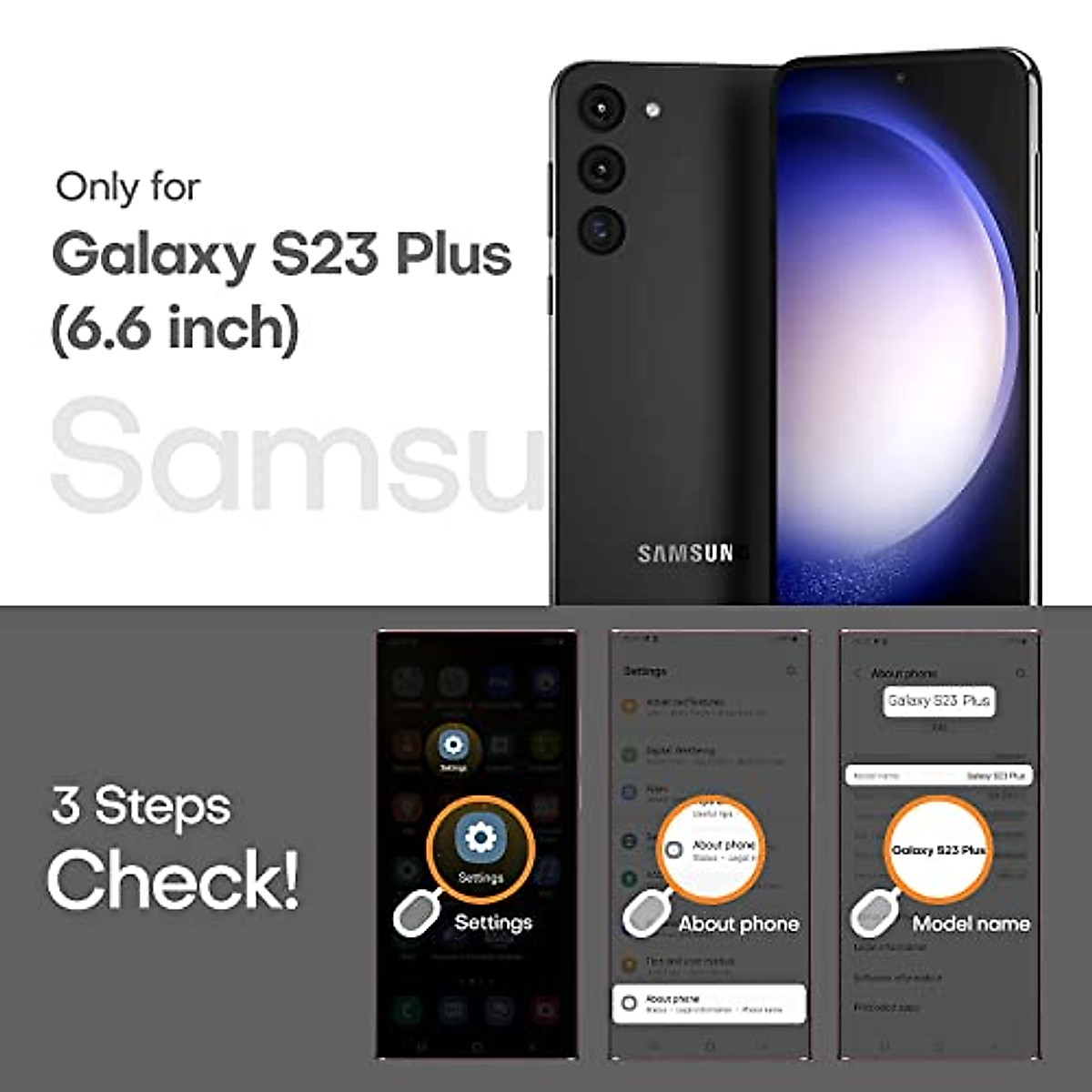 TOCOL 3 in 1 for Samsung Galaxy S23 Plus Case, [Upgraded Full Camera Protection] with 2 Pack Screen Protector [Military Grade Drop Tested] Translucent Matte Back, Non-Slip Cover for S23+ 6.6'', Black