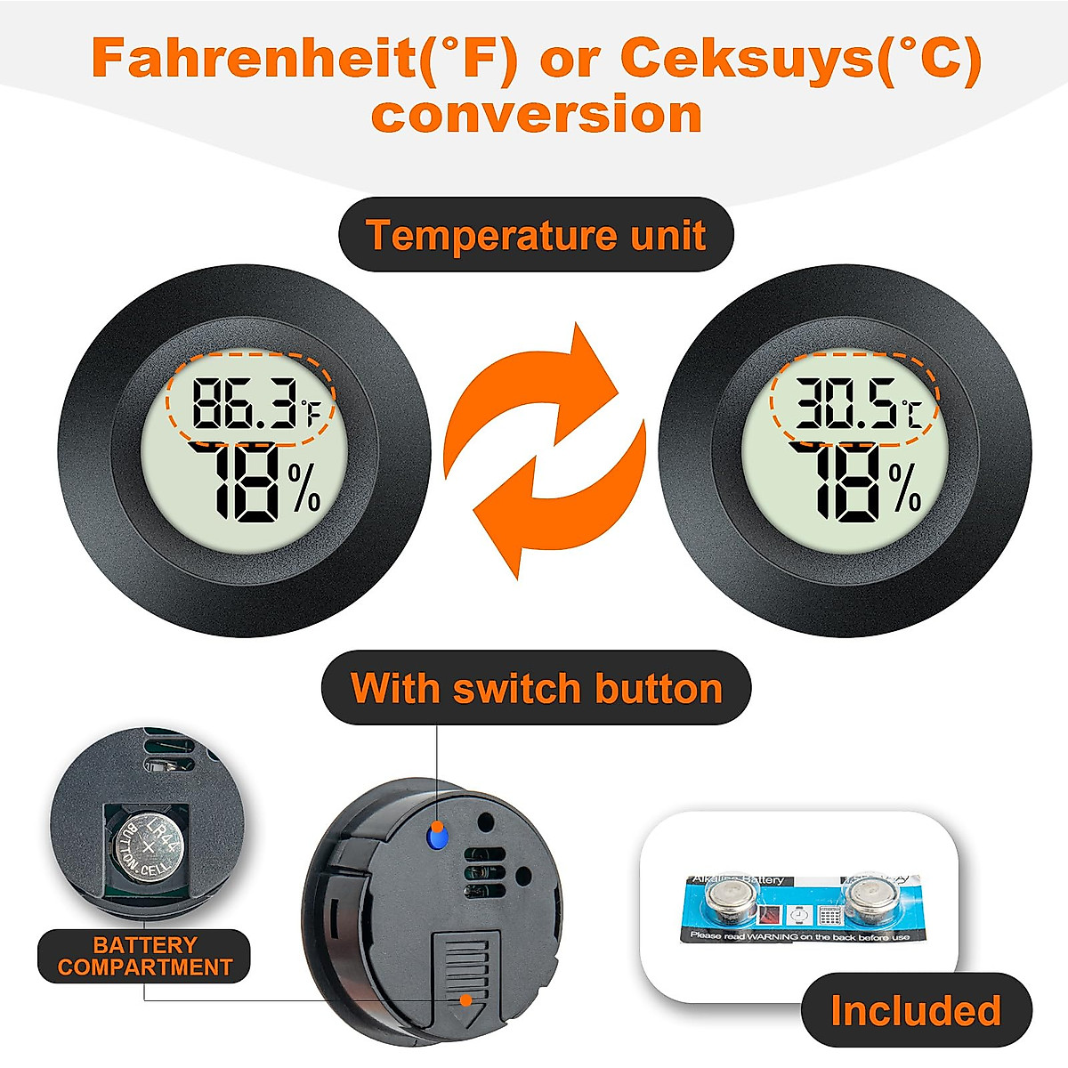 2 Pack Hygrometer Thermometer Mini Digital LCD Monitor Indoor/Outdoor Humidity Meter Gauge Temperature for Humidifiers Dehumidifiers Greenhouse Reptile Humidor Fahrenheit/Celsius(℉/℃) by QPEUIM