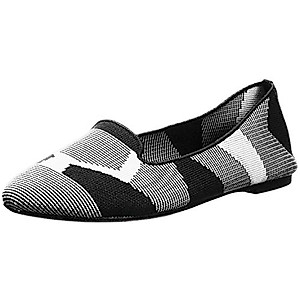 Skechers Women's Cleo-Sherlock-Engineered Knit Loafer Skimmer Ballet Flat, Black/White, 8.5 M US