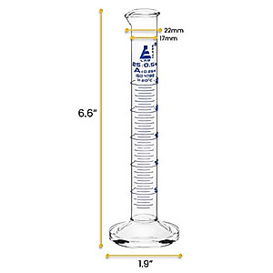 EISCO Graduated Cylinder, 25ml - Class A Tolerance ±0.25ml - Round Base - Blue Graduations - Borosilicate 3.3 Glass