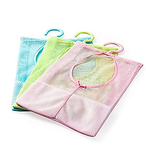 YARNOW Multipurpose Clothespin Bag with Hanger - Mesh Laundry Net | Foldable Hanging Storage Basket, Laundry Clothespin Hook Towel Net (Pink)