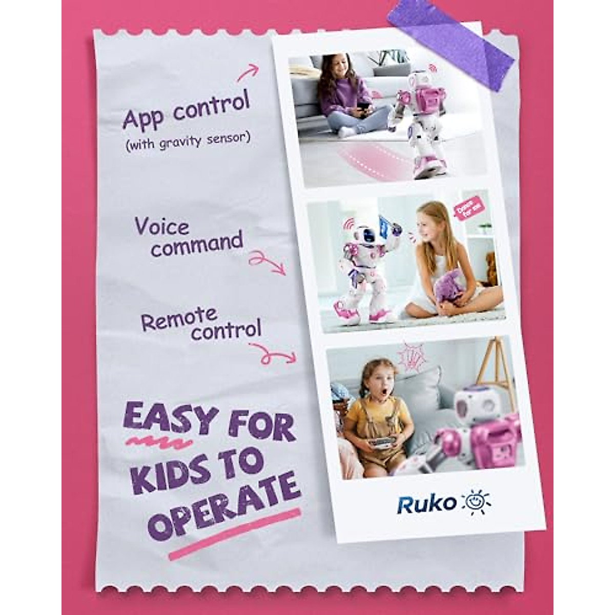 Ruko 1088 Smart Robot Toys for Kids, Large STEM Programmable Interactive RC Robot with Voice Control, App Control, Gifts for Boys & Girls Age 4 5 6 7 8 9, Pink