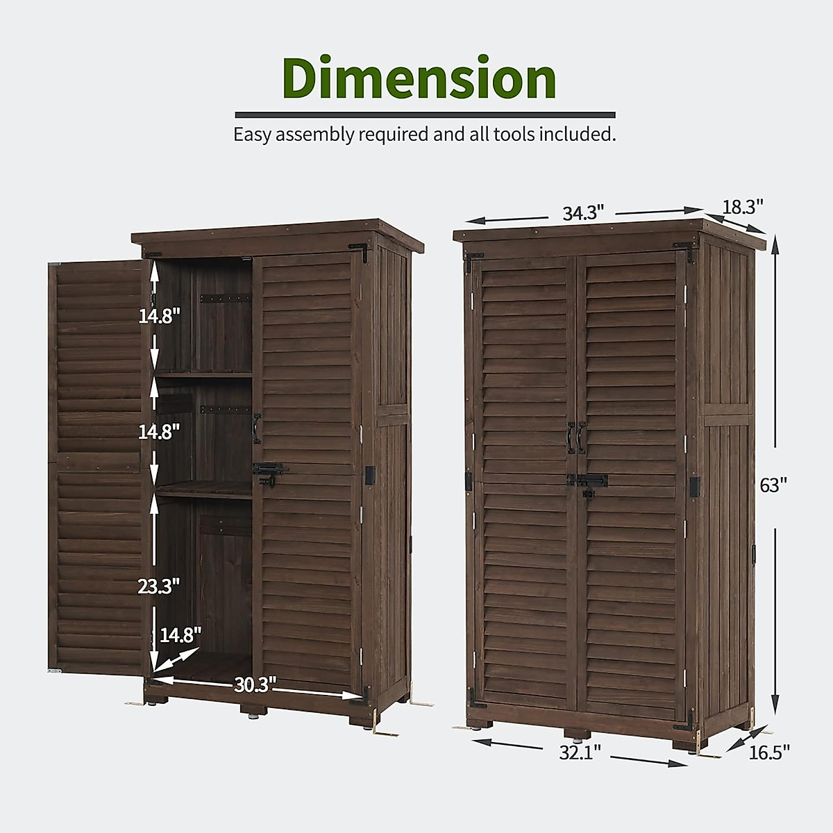 MCombo Outdoor Storage Cabinet, Garden Storage Shed, Outside Vertical Shed with Lockers, Outdoor 63 Inches Wood Tall Cabinet for Yard and Patio 0870 (Brown)