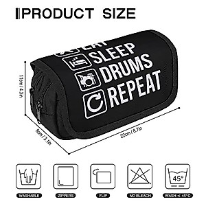 EAT Sleep Drum Repeat Large Capacity Pencil Case Multi-Slot Pencil Bag Portable Pen Storage Pouch with Zipper