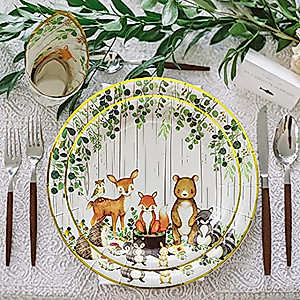 121Pc Woodland Creatures Theme Baby Shower Decorations, Birthday Party Supplies For Boy & Girl -Tablecloth, Paper Plates Napkins Straws & Cups of Forest Animal Friends Fox Deer Tableware Set Serves 24