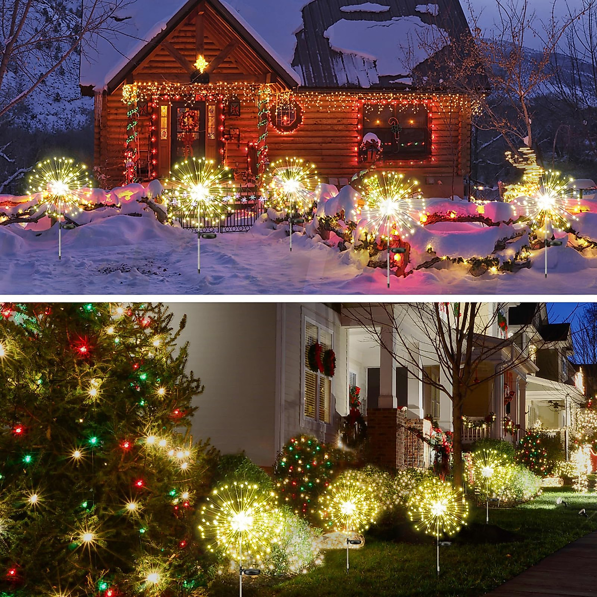 4-Pack Solar Outdoor Lights for Garden Decorations, 360 LED Solar Firework Lights with 2 Lighting Modes, Solar Christmas Lights Waterproof for Outside Pathway Patio Yard Xmas Decorations(Warm White)