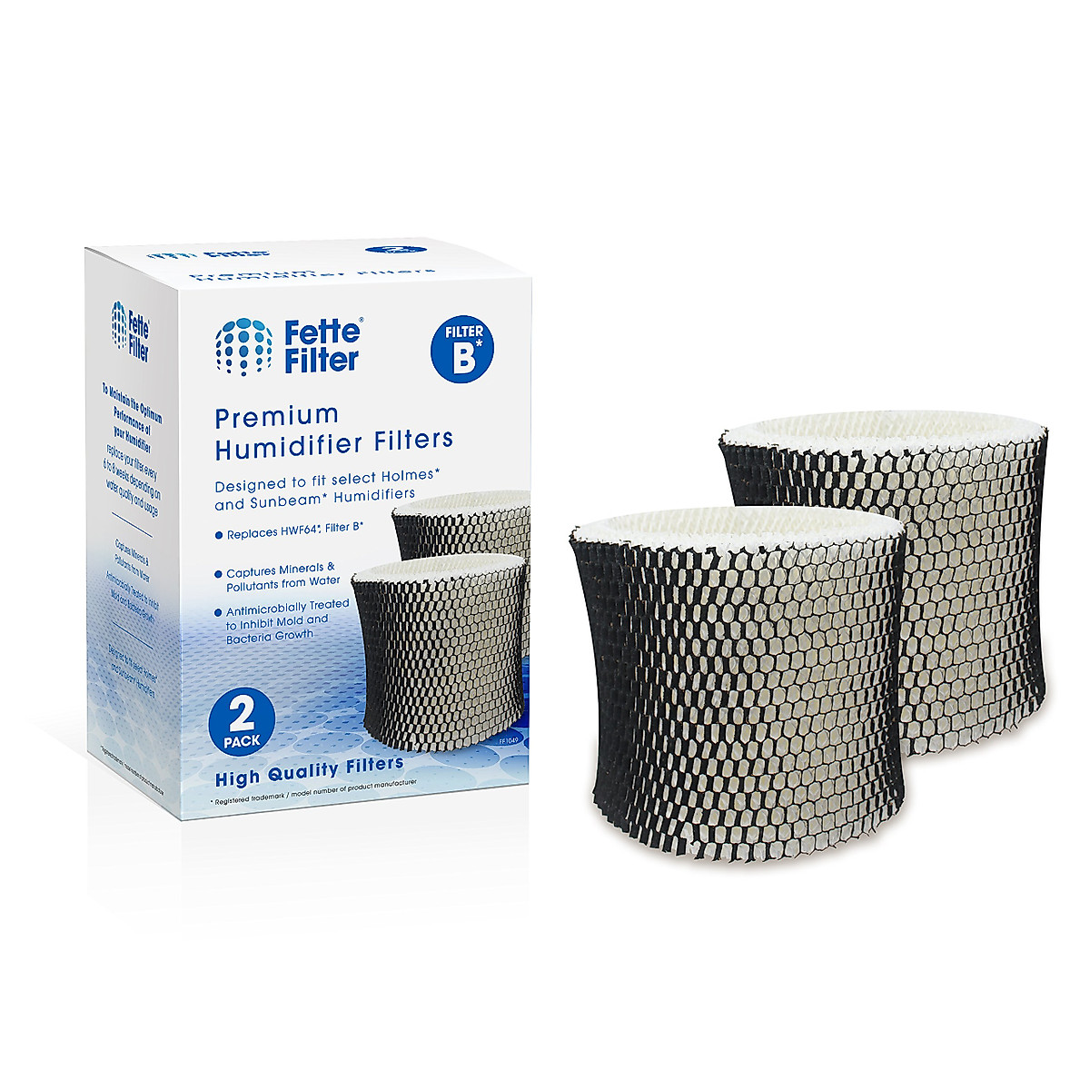 Fette Filter - HWF-64 Humidifier Filter B Wick Replacement Compatible with Holmes HWF64 Filter B for models HM-1645 HM-1730 HM-1745 HM-1750 HM-2200 & Bionaire BWF-64 includes 2 QTY.
