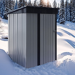 Rankok 5ft x 3ft Outdoor Storage Shed Metal Shed House with Sloping Roof Tool Shed for Courtyard or Garden Storage of Equipment, Supplies, Toys (White)