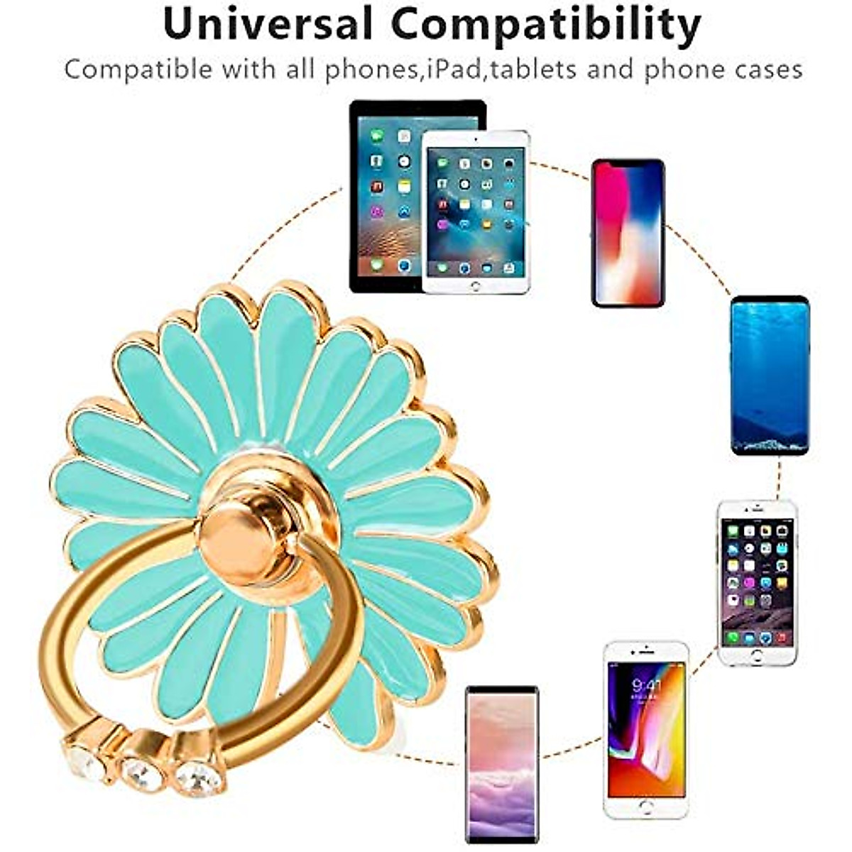 Zittop 3-Pack Phone Ring Holder 360 Rotation Glitter Bling Bling Finger Bracket Stand Grip Kickstand for Smartphones,Tablets,Pads (Daisy Pink/White/Green)