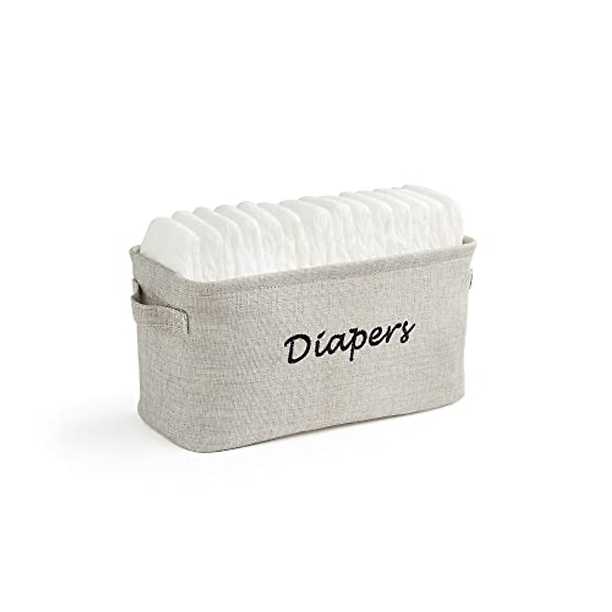 Dejaroo - Baskets for Organizing Diapers and Newborn Essentials, Baby Diaper Caddy Organizer, Embroidered Baby Shower Gifts for Moms, Linen Basket with Handle, 12 x 6 x 6 Inches, Grey