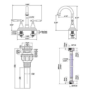 BRAVEBAR 4 Inch Bathroom Sink Faucet Black - 2 Handle Centerset Bathroom Faucets | 360° Swivel Spout Vintage Vanity Faucet Bathroom with Pop-up Drain Assembly and Water Supply Hoses Matte Black