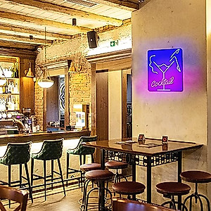 Cocktails Neon Signs Beer Bar Man Cave Club Bedroom LED Dimmable Neon bar Sign for wall décor. Neon Lights sign with Switch, Bar Signs for Home Bar, Bistro, Party, Club, Door (English)