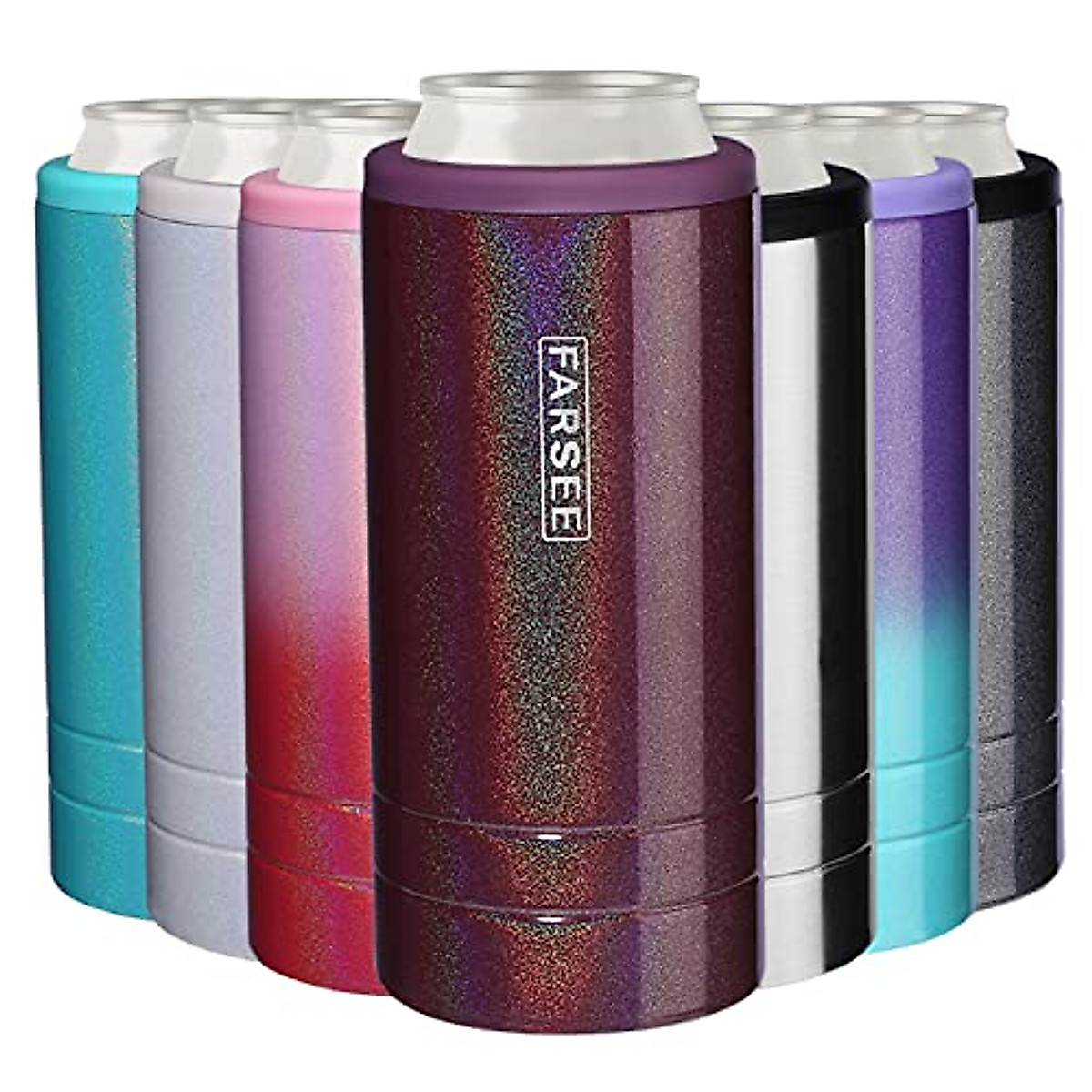 Skinny Can Cooler for 12oz Slim Can beers & Hard Seltzers,Stainless Steel Double Wall,Vacuum & Copper Insulated,Can holder (Glitter Redwine)