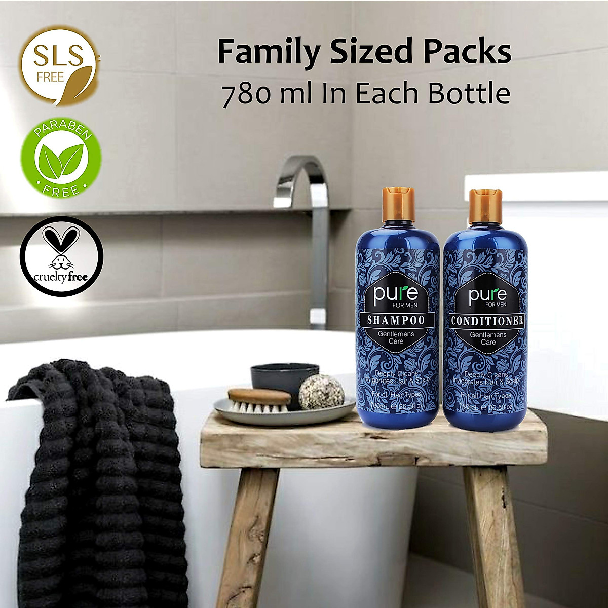 Rachelle Parker Hair Care Set for Men, Natural and Organic Shampoo and Conditioner for Fine and Thinning Hair Supports Healthier Growth, Repairs Damage, Adds Shine and Manageability