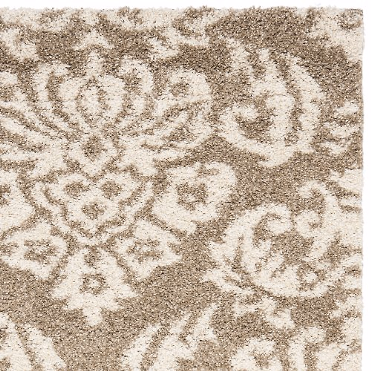 SAFAVIEH Florida Shag Collection 5'3" x 7'6" Beige/Cream SG460 Damask Non-Shedding Living Room Bedroom Dining Room Entryway Plush 1.2-inch Thick Area Rug