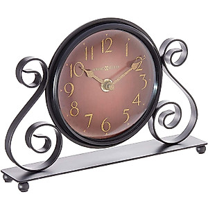 Howard Miller Marisa Table Clock 645-649 – Metal Bent Iron Scroll Design & Charcoal Black Base with Quartz Movement
