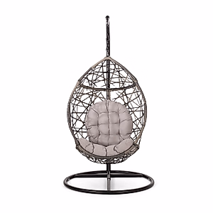 CHRISTOPHER KNIGHT HOME Tammy Outdoor Wicker Tear Drop Hanging Chair, Gray and Black