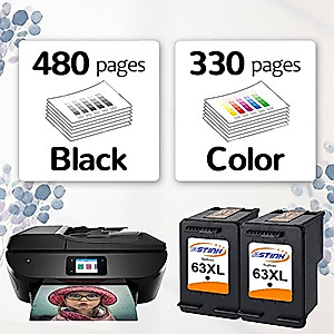 BSTINK Remanufactured Ink Cartridge Replacement for HP 63XL 63 XL Compatible with HP OfficeJet 3830 4650 5255 Envy 4520 4512 4516 Deskjet 1112 3630 3634 3639 3632 2132 Printer,2 Black