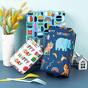 MAYPLUSS Birthday Wrapping Paper Roll - Mini Roll - 17 inch X 120 inch Per roll - Animal printed printed Design (42.3 sq.ft.ttl)