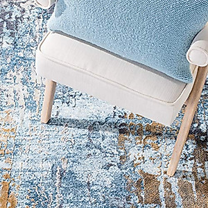 SAFAVIEH Lagoon Collection 6'7" Square Blue/Gold LGN182M Distressed Non-Shedding Living Room Bedroom Dining Home Office Area Rug