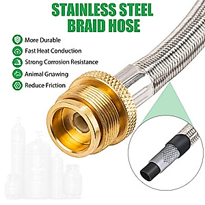 5FT Propane Adapter Hose with Gauge, Stainless Braided Hose extension for most gas appliance, Propane Quick Connect Hose Fits most gas grill, portable generator, Acme to QCC fitting