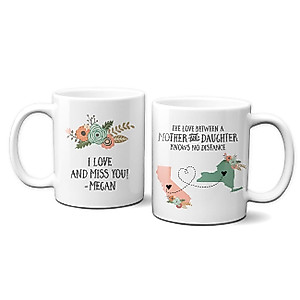 CANARY ROAD Two State Mother Daughter Mug | Gift Wrap Included | Gift For Mom | Gift For Her | Mother Present | Mothers Day Gift | Long Distance Map Gift | Unique Mom Gift | Gift for Daughter
