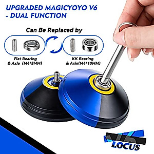MAGICYOYO Responsive V6 Black Blue Aluminum YoYo for Kids Beginner Learner with 1 Yoyo Storage Bag, 1 Unresponsive Bearing Kit, 12 Yoyo Strings