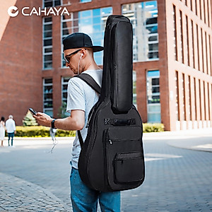 CAHAYA 40 41 42 In Multi-pockets Acoustic Guitar Bag 6 Pockets 0.4In 10mm Thick Padding Water Resistent Guitar Case Gig Bag CY0181