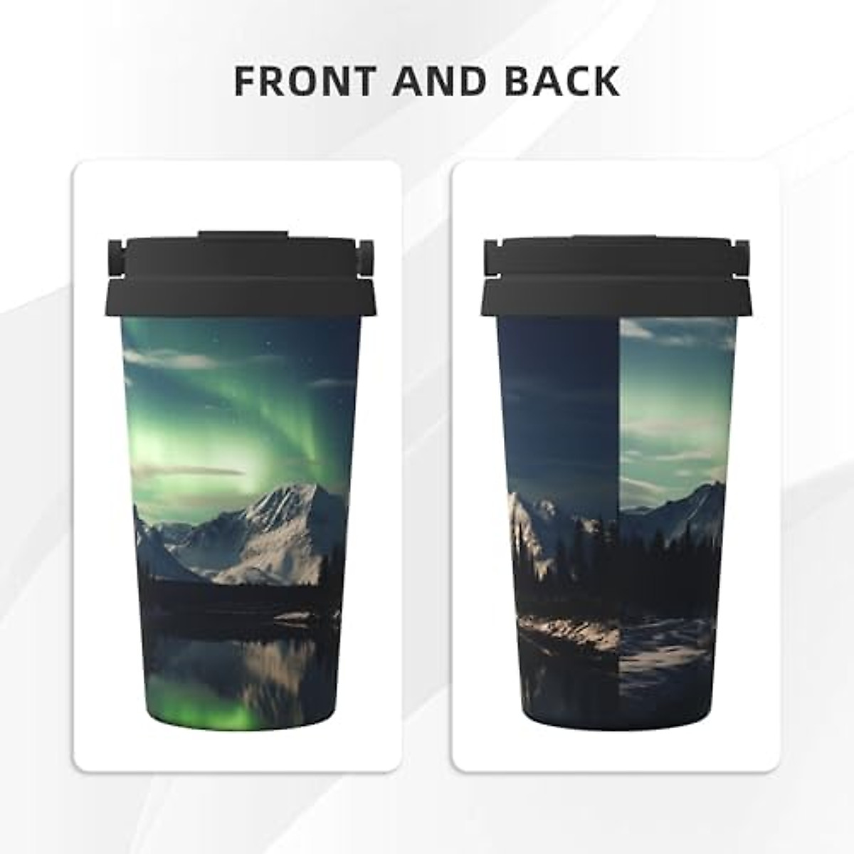 GTKSYNVE Reusable Coffee Mug with Lid and Handle, Northern Aurora Night Tumbler for Hot & Cold Drinks 16oz Stainless Steel Insulated Coffee Tumblers Double Wall Vacuum Thermal Cup