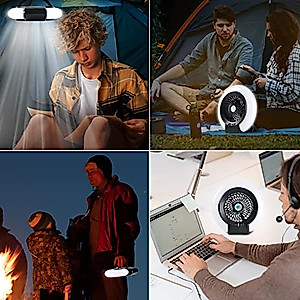 Camping Fan, Tent Fan with Hanging Hook Portable Fan with Light Mini USB Fan,Standing Cooling Fan,Hanging,Fishing,Hiking Ceiling Fan led Camp Lantern Fan Silenced Sleep Fan Outdoor Indoor (Grey)