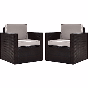Crosley Furniture Palm Harbor 2-Piece Outdoor Chair Set, Wicker Patio Chairs for Conversation, Porch, Deck, Brown with Gray Cushions