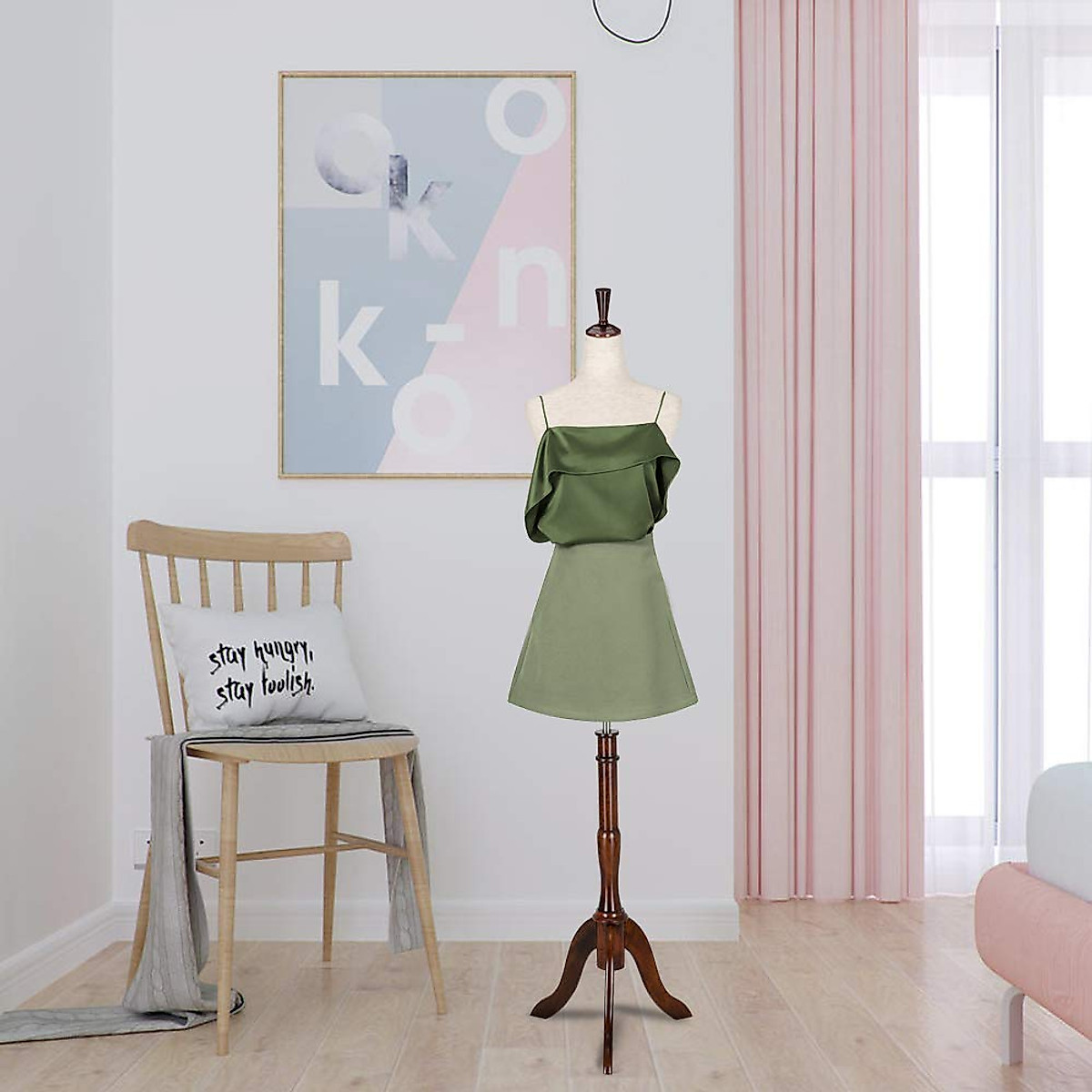 Bonnlo Upgraded Female Dress Form, Mannequin Torse Body with Adjustable Rubber Wood Stand for Dress Jewelry Display (White, 6-8)