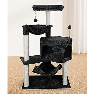 YUNIQUE Newest Cat Tree with Cat Condo and Big Hammock，Darkgrey