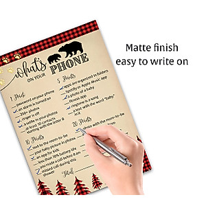 LUMBERJACK Baby Shower Games — WHAT'S ON YOUR PHONE Baby Shower Game — Pack of 25 — Country Buffalo Plaid Rustic BOY Baby Shower Games, Country Baby Shower Decoration, Baby Shower Games, SKU G805-PHN