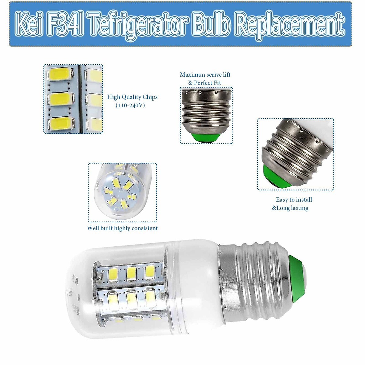 Yooank 𝙐𝙥𝙜𝙧𝙖𝙙𝙚𝙙 𝗞𝗘𝗜 𝗗𝟯𝟰𝗟 𝗥𝗲𝗳𝗿𝗶𝗴𝗲𝗿𝗮𝘁𝗼𝗿 𝗕𝘂𝗹𝗯 Replacement for Electrolux Frigidaire Refrigerator LED Light Bulb 5304511738 AP6278388 (85V-265V White Light) - 2 Pack