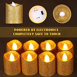 Honoson 24 Pack Gold Candles Party Decoration Flameless Candles LED Tea Light Candles Battery Operated Candle Fake Candle for Halloween Christmas Valentine's Day Diwali Wedding Table Decor