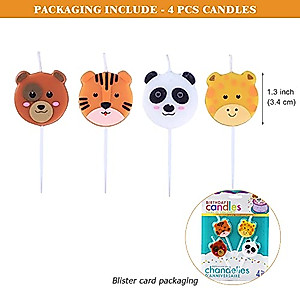 Cute Animal Birthday Candles, Cute Tiger Giraffe Bear Panda Face Shaped Cake Cupcake Candles for Birthday Baby Shower Party Supplies - Set of 4