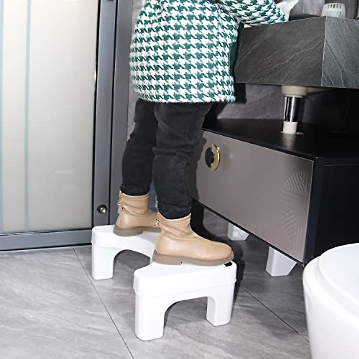 Squatting Toilet Stool,Poop Stool for Bathroom,Potty Stool for Adults,220 Lbs Capacity,Non Slip Squat Stool,7" Tall (White)