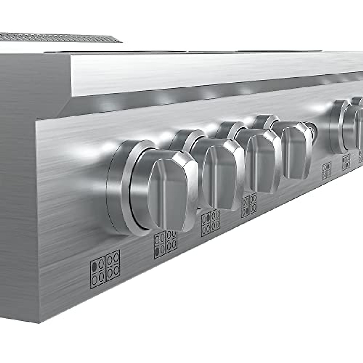 KoolMore KM-HGRT48-SS 48 Inch Natural Gas Range-Top with 8 Sealed Italian, Stainless-Steel Stovetop Knobs, Edge Cast Iron Cooking Grates, Electronic Ignition, 48" (8 Burners), Silver