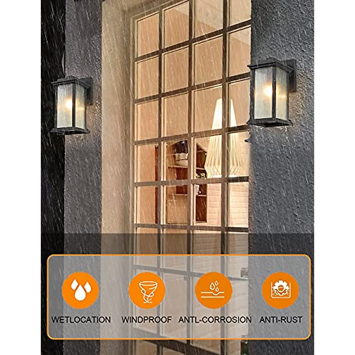 VOCLDFA Outdoor Wall Lantern Waterproof Wall Mount Light Fixture Outdoor Wall Porch Light with Bark Grain Glass, E26 Base Outdoor Wall Sconce in Matte Black for House Wall, Patio, Doorway