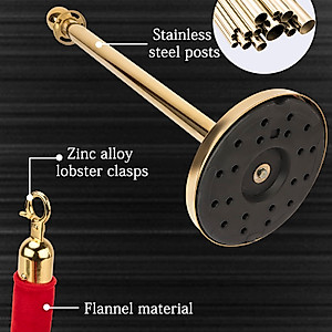 Gold Crowd Control Stanchions, Red Velvet Rope Stanchion Set, Stanchion Posts Queue Pole with 5 ft/1.5 m Red Velvet Rope - Stanchions and Velvet Ropes for Movie Theater (38 Inch, 4Pcs)