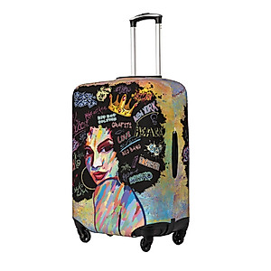 DOINBEE African American Woman Girl with Crown Travel Luggage Cover Black Women Colorful Graffiti Hair Art with Positive Words Suitcase Cover Protector Elastic Baggage Case Covers Fit 25-28" Luggage
