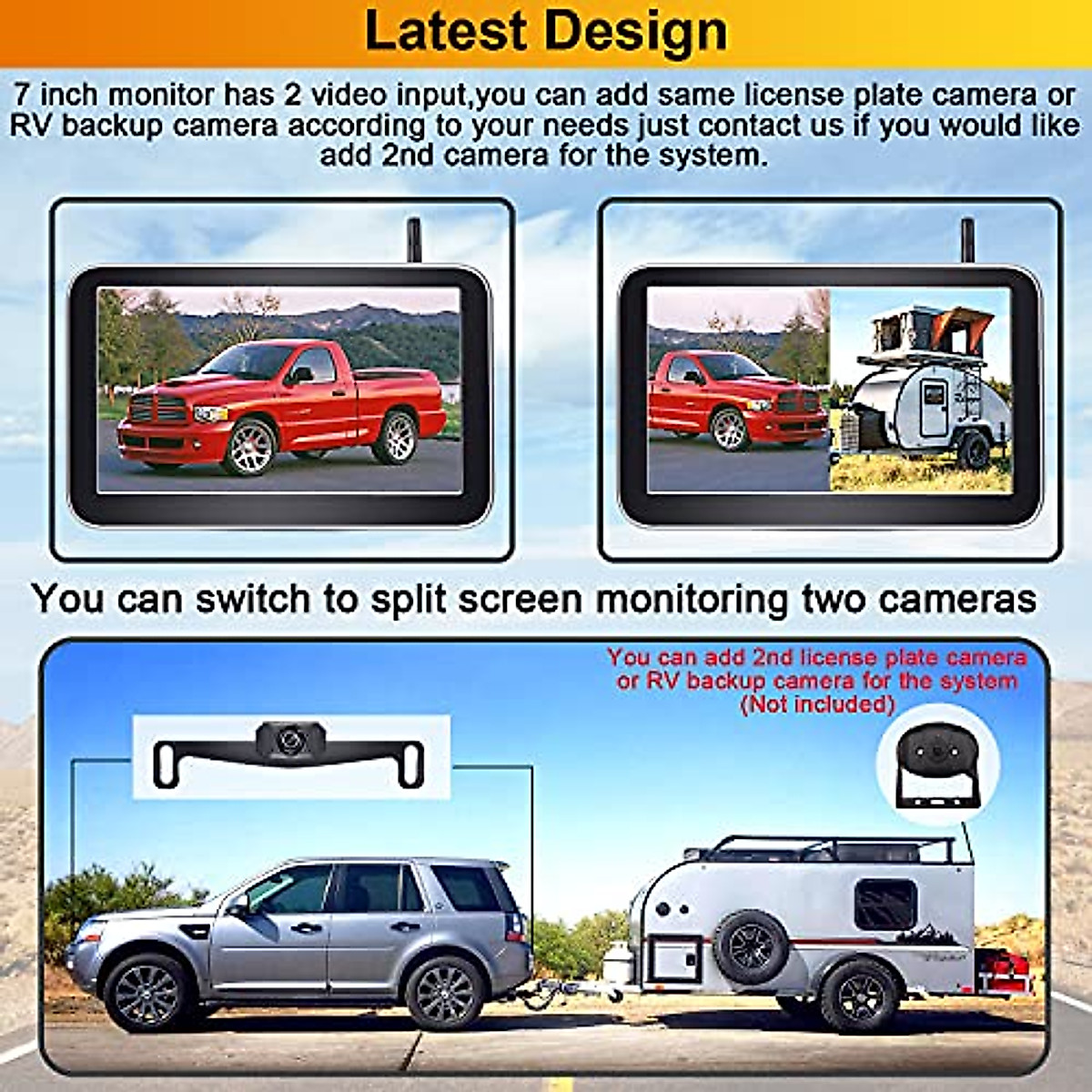 AMTIFO Wireless Backup Camera Car HD 1080P WiFi Rear View System 7 Inch Monitor Kit Truck Camper RV Hitch Auto License Plate Back Cam W70