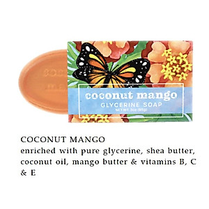 Greenwich Bay Trading Co., Fresh Fruit Collection, Set of 4 Glycerine Bar Soaps, 3 Oz. Each - Coconut Mango, Meyer Lemon, Tahitian Lime and Valencia Orange