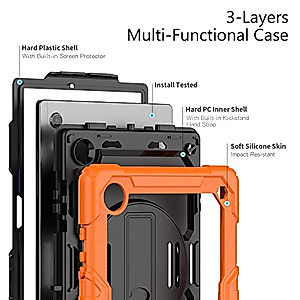 Case for Samsung Galaxy Tab A8 10.5 Inch 2022 Protective Shockproof Tablet Cover with Kickstand Hand/Shoulder Strap Pencil Holder for Samsung Galaxy SM-X200 SM-X205 (Orange)
