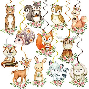 Woodland Party Decorations 20pcs Woodland Animals Hanging Swirls Forest Animals Foil Ceiling Decorations for Woodland Theme Birthday Party Baby Shower Supplies